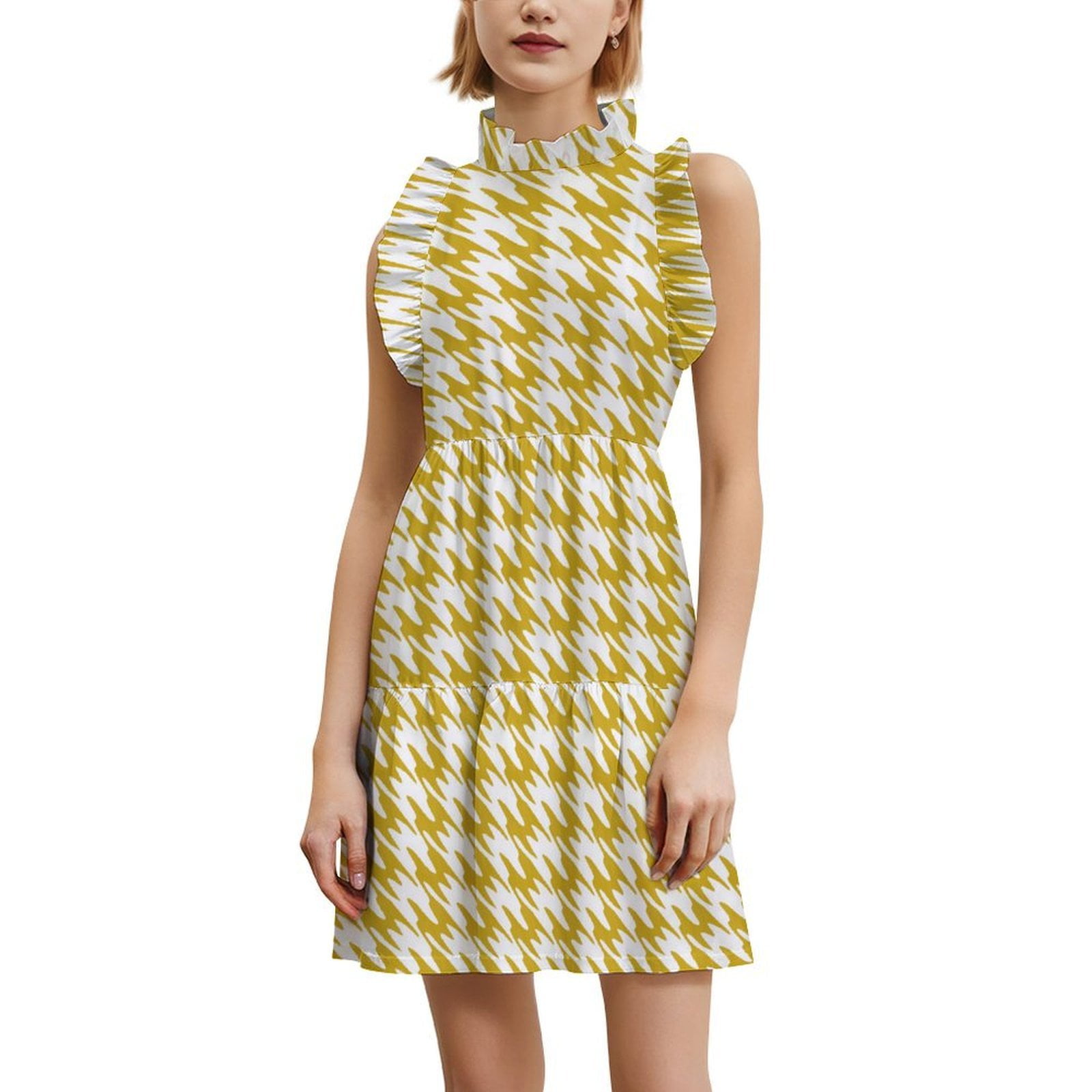 Aesthetic Sand Yellow And White Ripple Women's Fashion Casual Dress ...