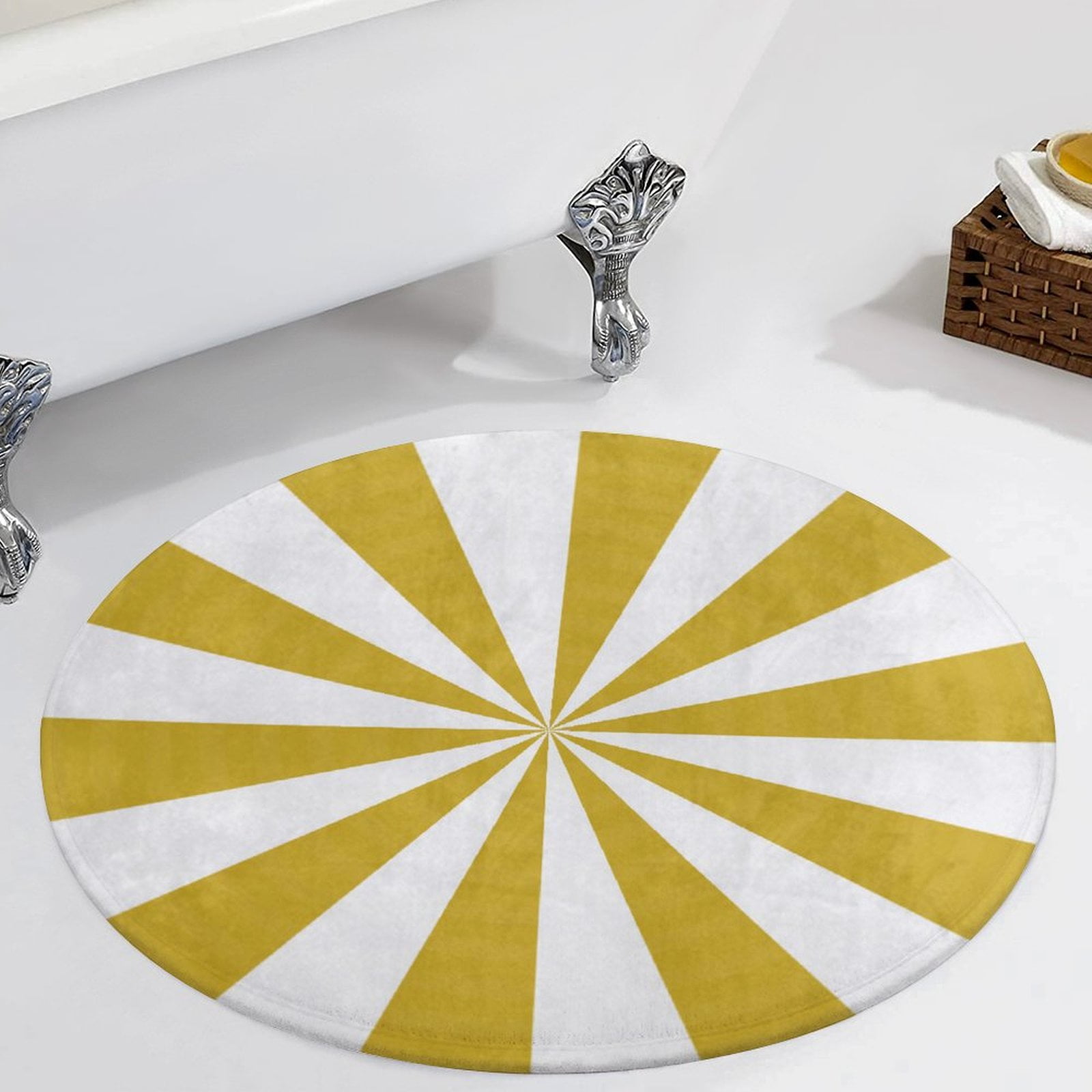 Aesthetic Sand Yellow And White Sunburst Round Carpet Circle Rug ...