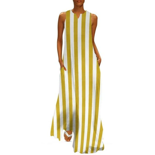 Aesthetic Sand Yellow And White Vertical Long Dress Bridesmaid Dress Woman Dress Women Summer ...