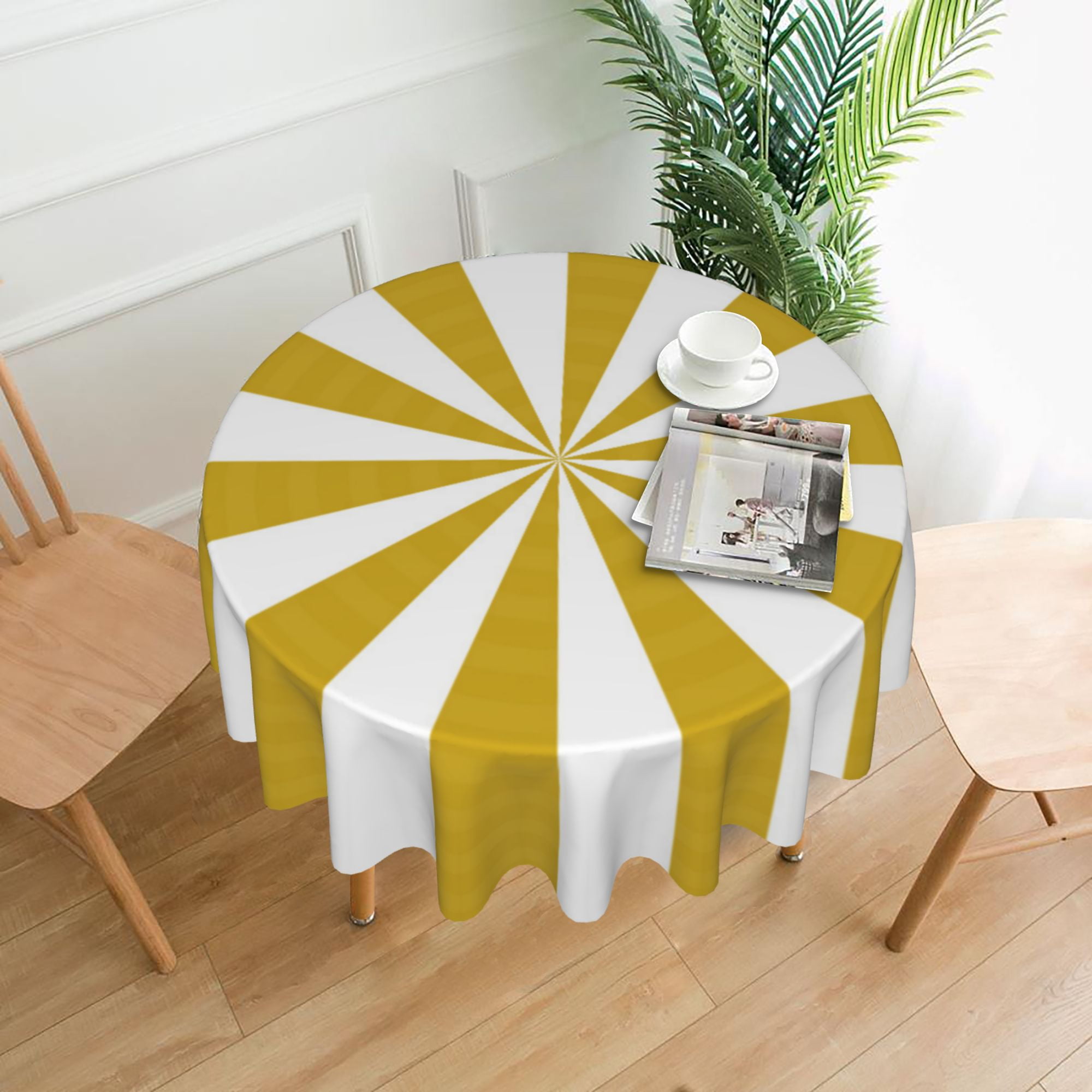 Aesthetic Sand Yellow and White Sunburst Polyester Round Tablecloths 60 ...