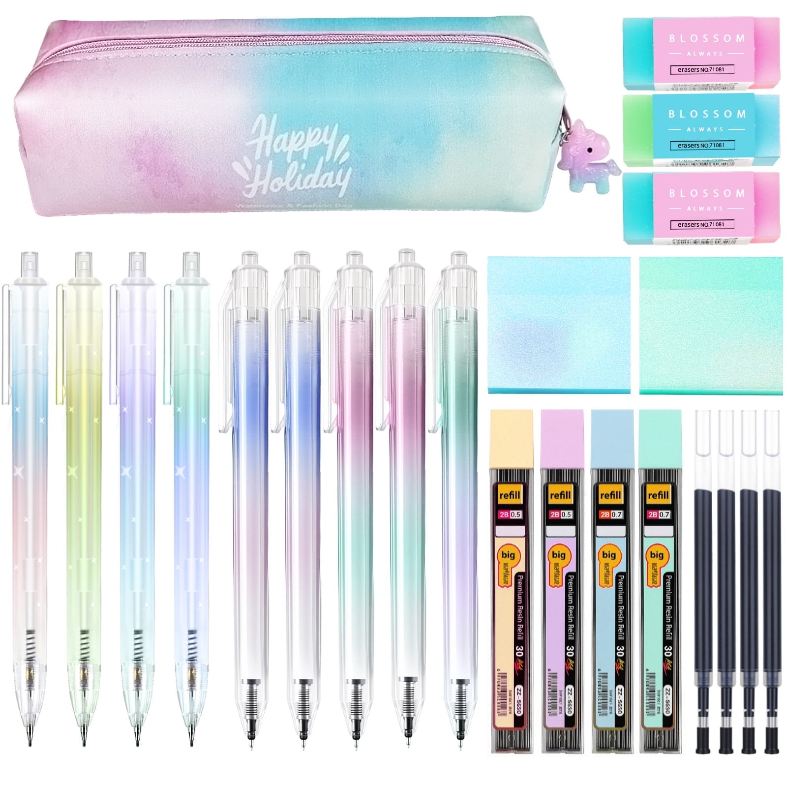 Cute kawaii Stationery Set with Erasers,Cute 0.5mm&0.7mm Mechanical ...