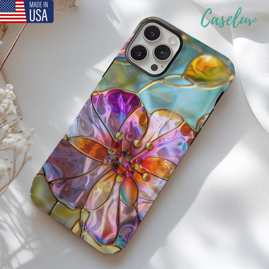 Aesthetic Shiny Floral Faux Stained Glass Art Mag-Compatible Case with ...