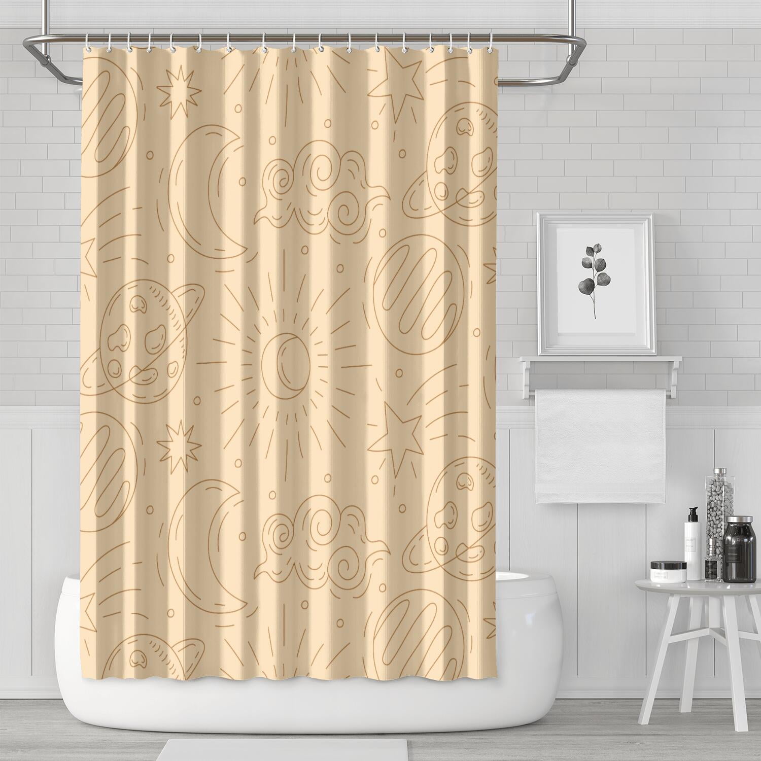 Aesthetic Shower Curtain Celestial Moon Sun Star Print with Gothic ...