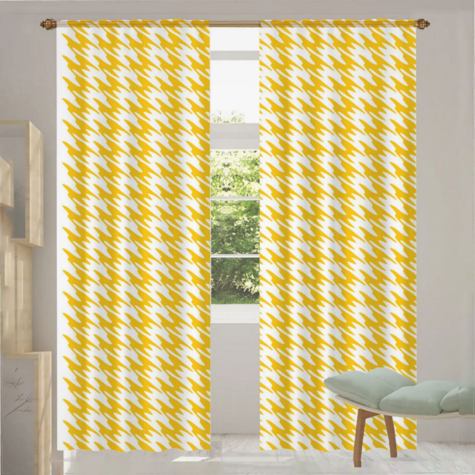 Aesthetic Signal Yellow And White Ripple Curtain For Living Room ...
