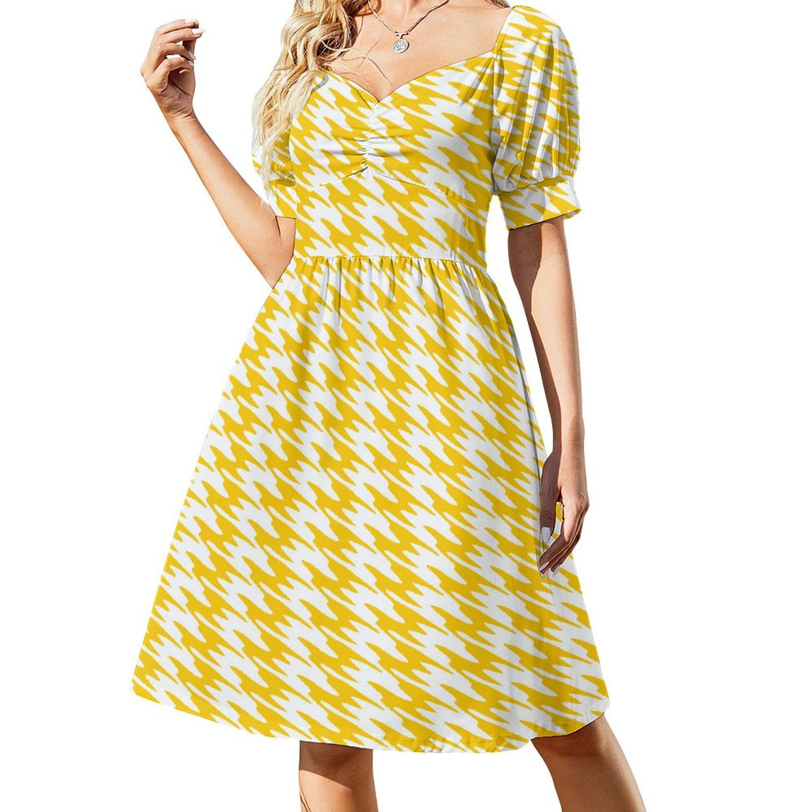 Aesthetic Signal Yellow And White Ripple Short Sleeve Dress Clothes ...