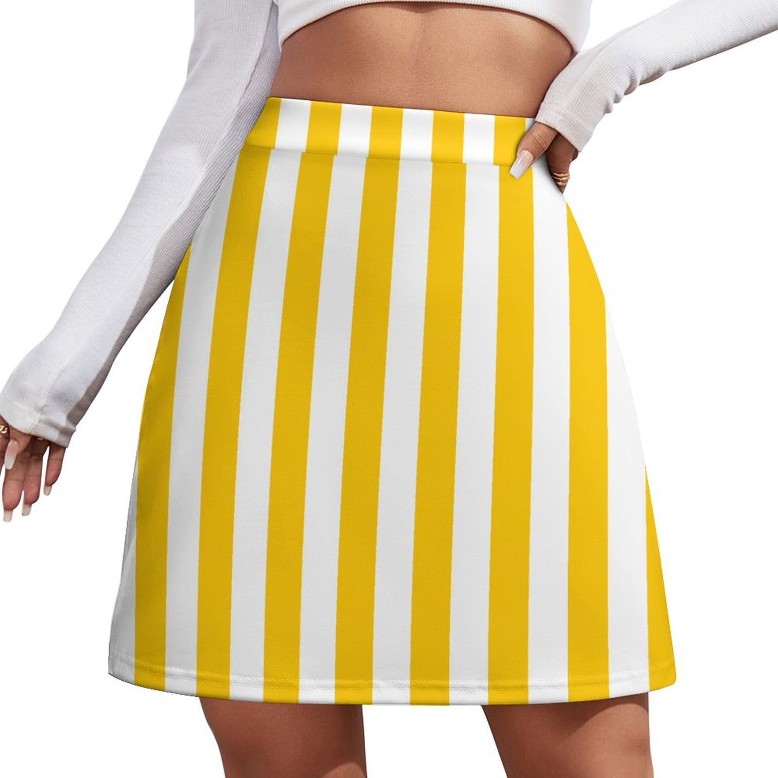 Aesthetic Signal Yellow And White Vertical Women's High Waist Skirt ...