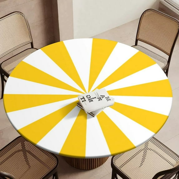 Aesthetic Signal Yellow And White Sunburst Round Table Cover Kitchen ...