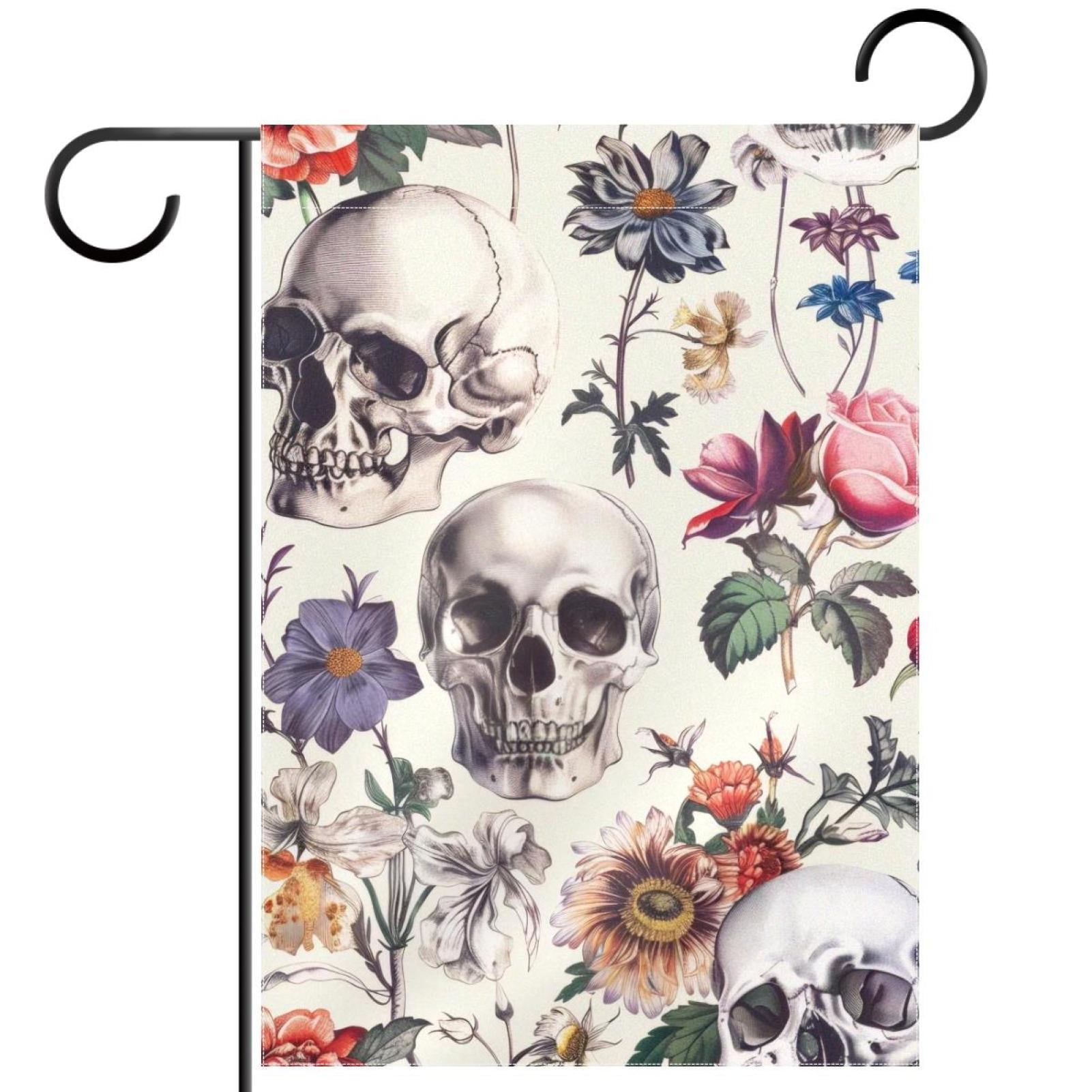 Aesthetic Skull with Flowers Vintage Pattern Garden Flag Double Sided ...
