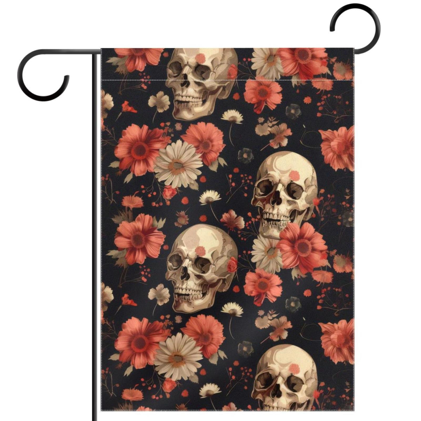 Aesthetic Skulls with Red Flowers Pattern Welcome Garden Flags, 12 x 18 ...