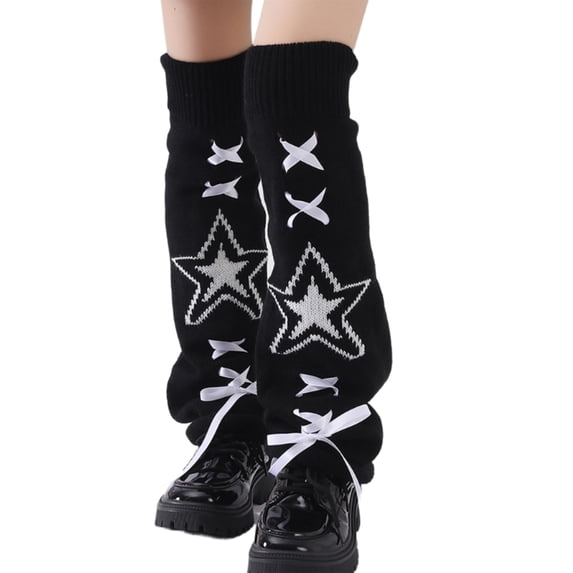 Aesthetic Star Pattern Knitted Leg Warmers for Punk Girls Women's ...