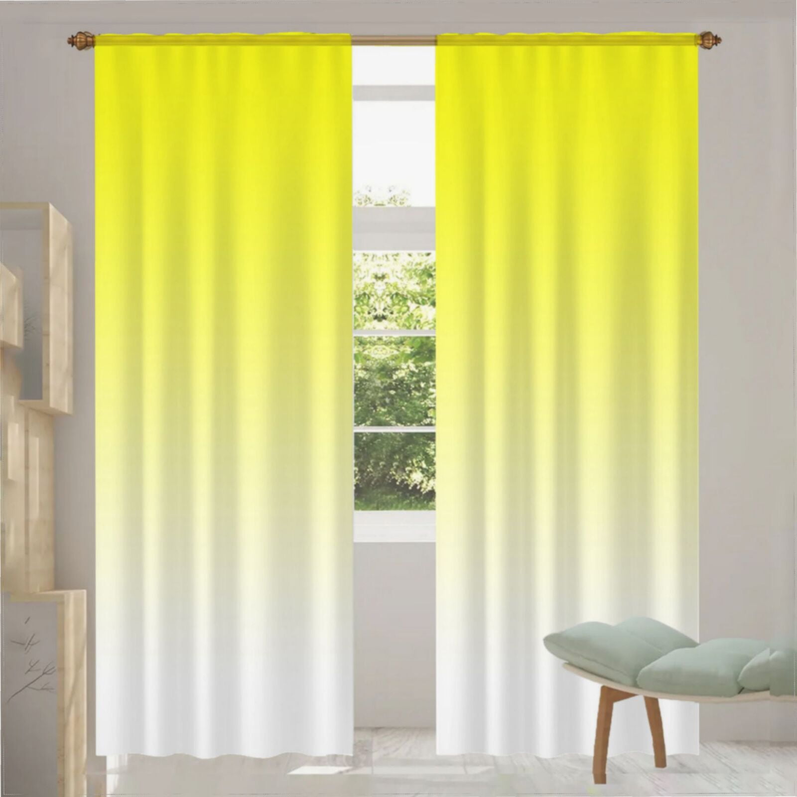 Aesthetic Sulphur Yellow And White Gradient Curtain For Living Room ...