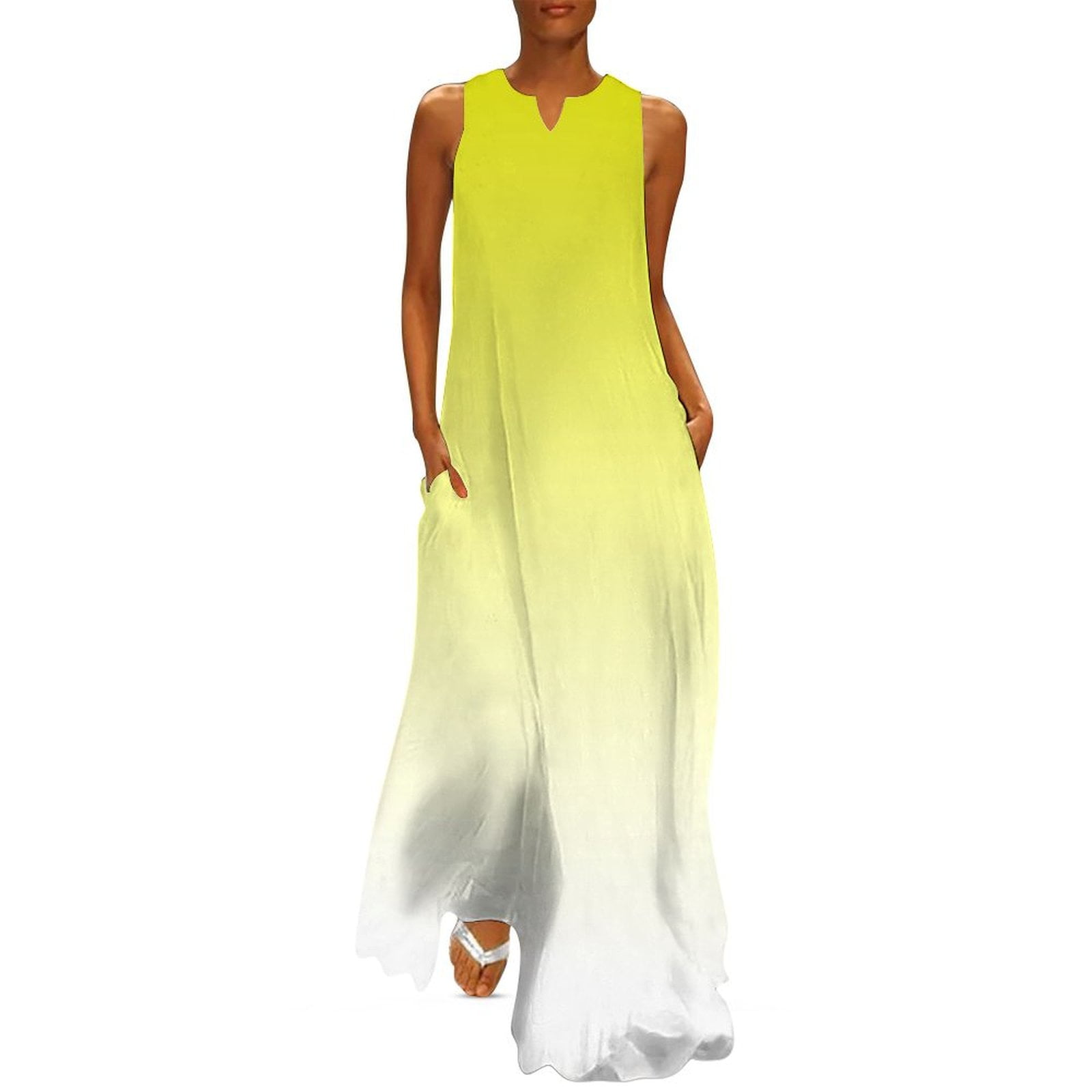 Aesthetic Sulphur Yellow And White Gradient Long Dress Luxury Woman ...