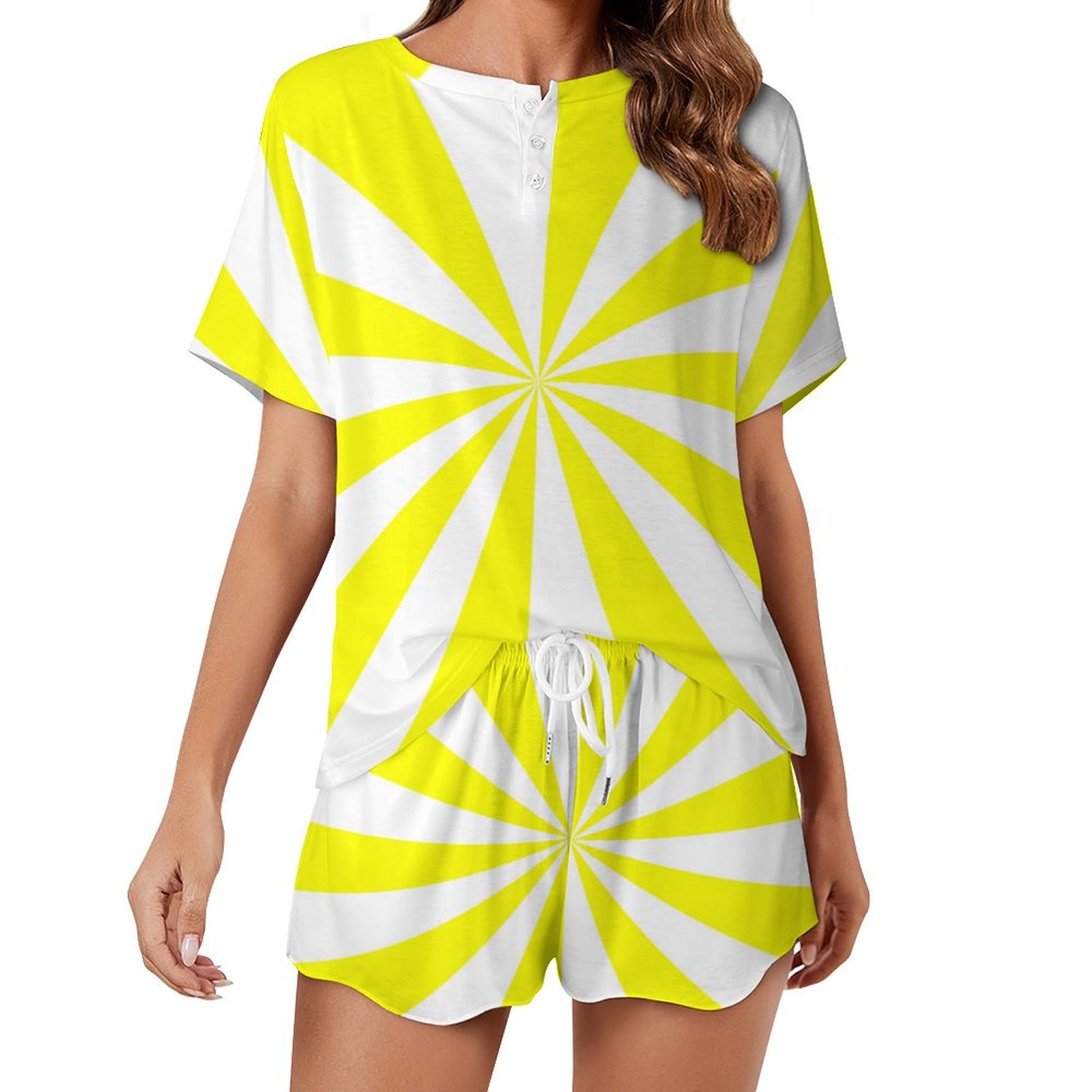 Aesthetic Sulphur Yellow And White Sunburst Women's Loungewear Set 2 ...
