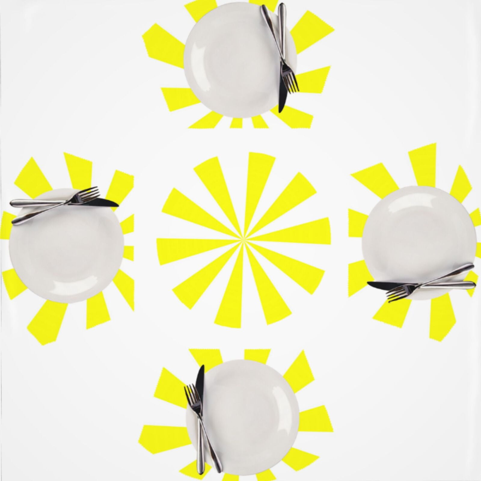 Aesthetic Sulphur Yellow And White Sunburst Round Table Placemats Set ...