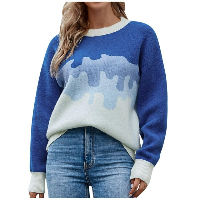 Aesthetic Sweaters Womens Trend Soft Knit Crew Neck Pullover Fall ...