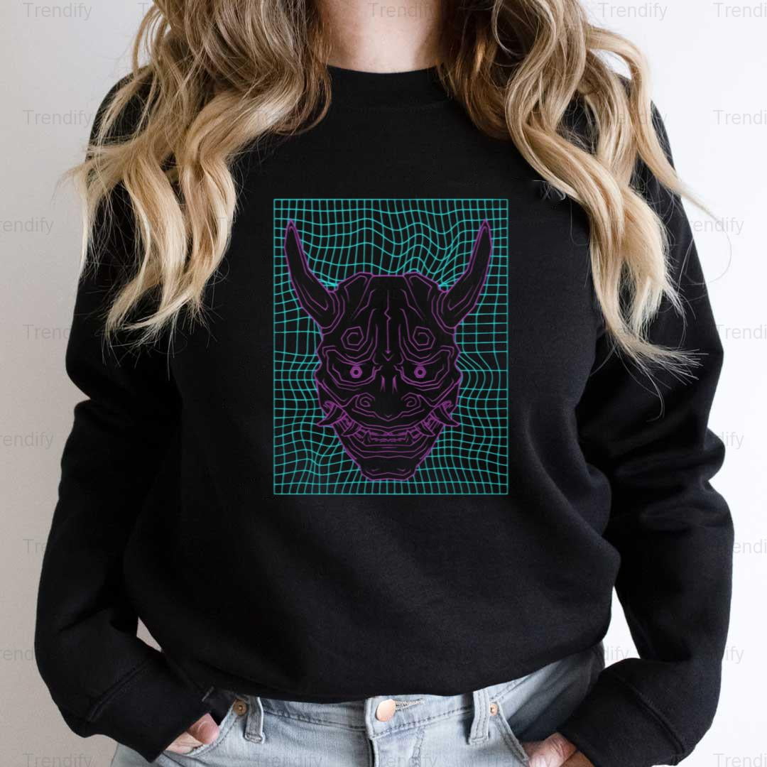 Aesthetic Synthwave Neon Pink Oni Japanese Anime Graphic Unisex ...