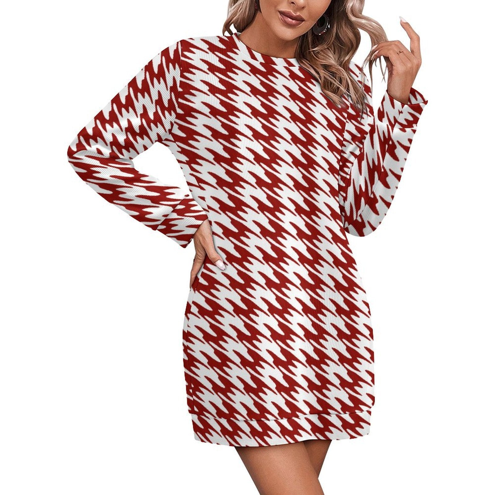 Aesthetic Tomato Red And White Ripple Women Elegant Long Sleeve Warm ...