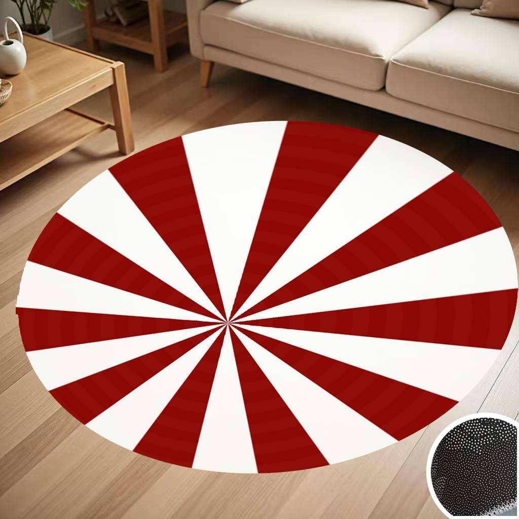 Aesthetic Tomato Red And White Sunburst Round Carpet Living Room ...