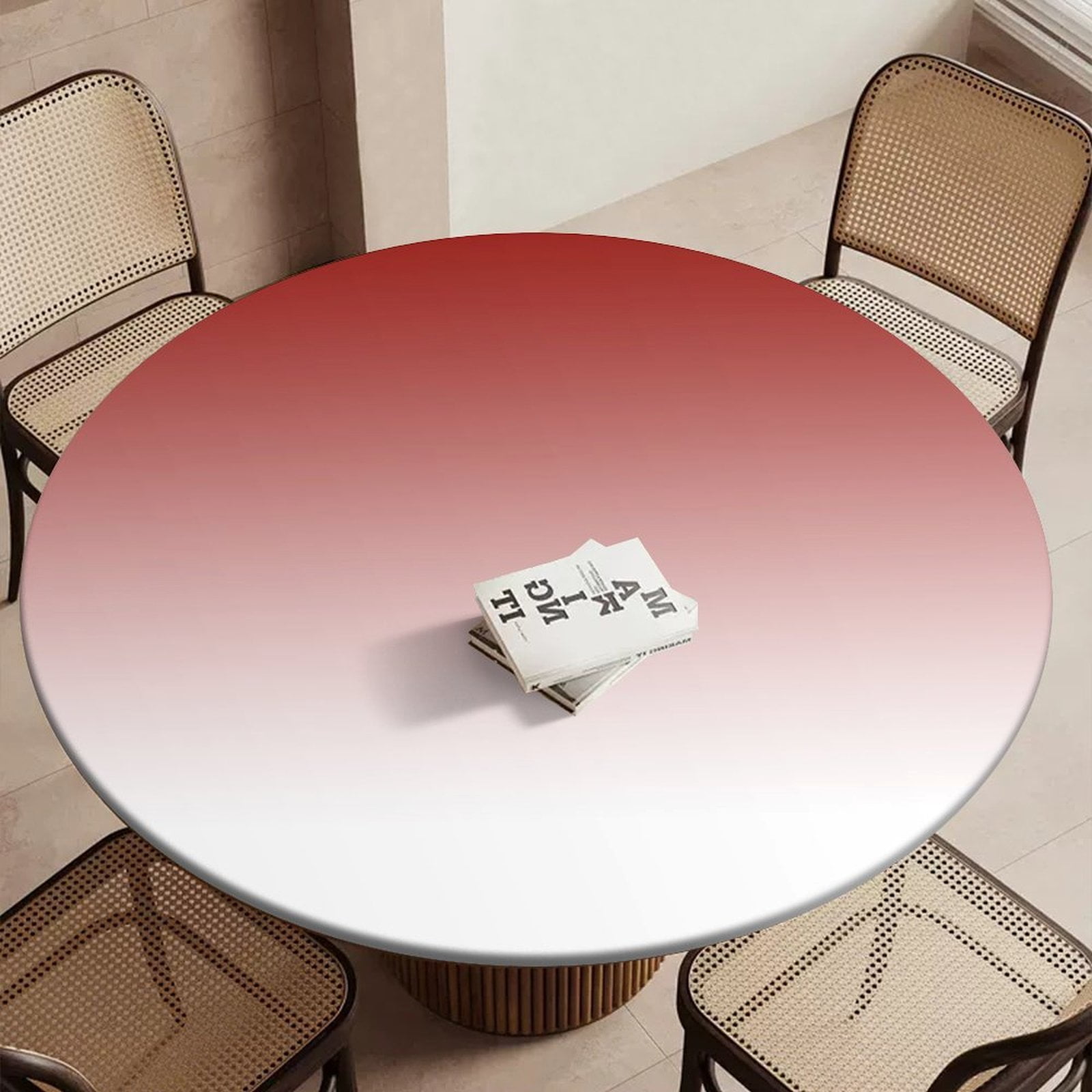 Aesthetic Tomato Red And White Gradient Round Table Cover Kitchen ...
