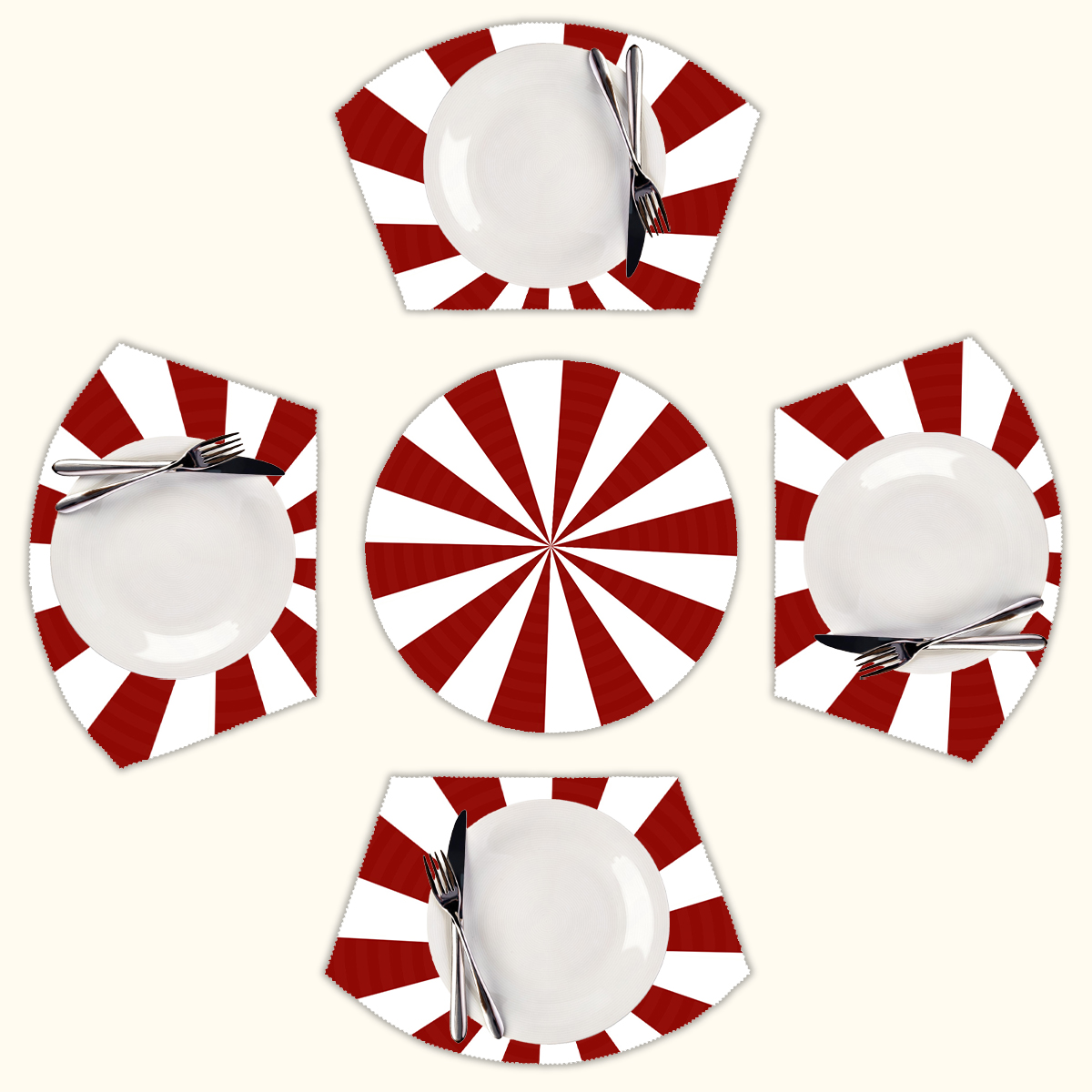 Aesthetic Tomato Red and White Sunburst Round Table Placemats Set Of 5 ...