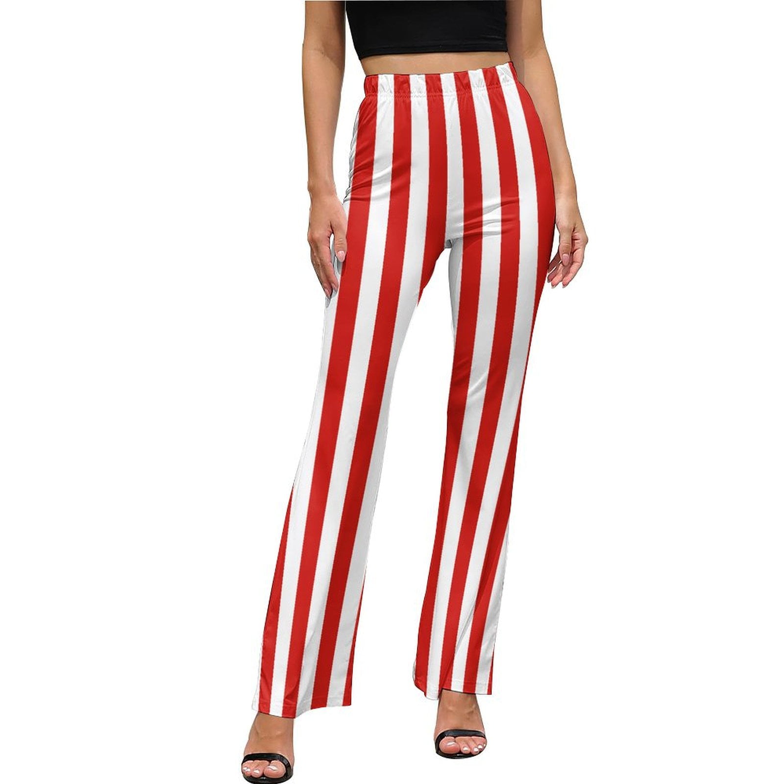 Aesthetic Traffic Red And White Vertical High Waisted Casual Flared ...