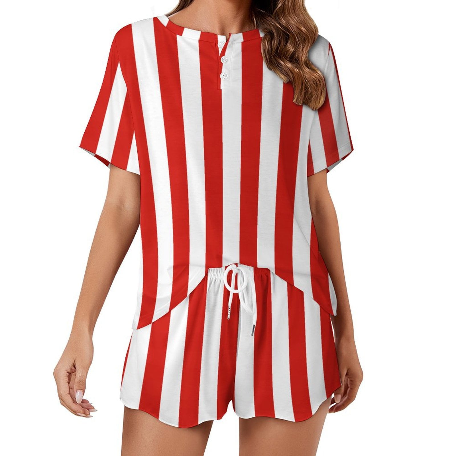 Aesthetic Traffic Red And White Vertical Women's Loungewear Set 2 Piece ...