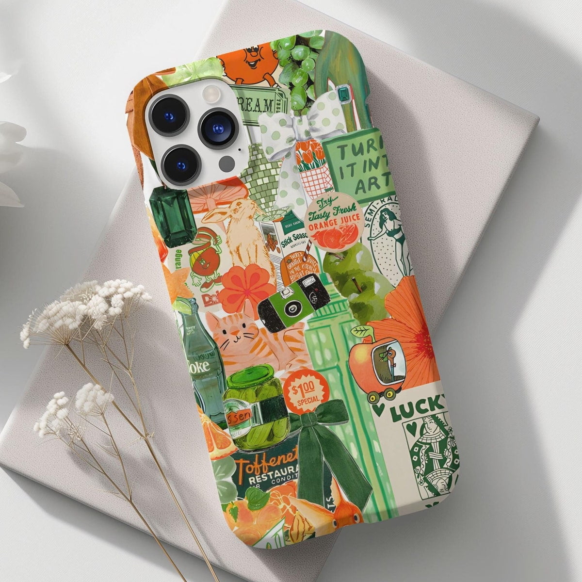 Aesthetic Trendy and Fun Green and Orange Collage Phone Case with ...
