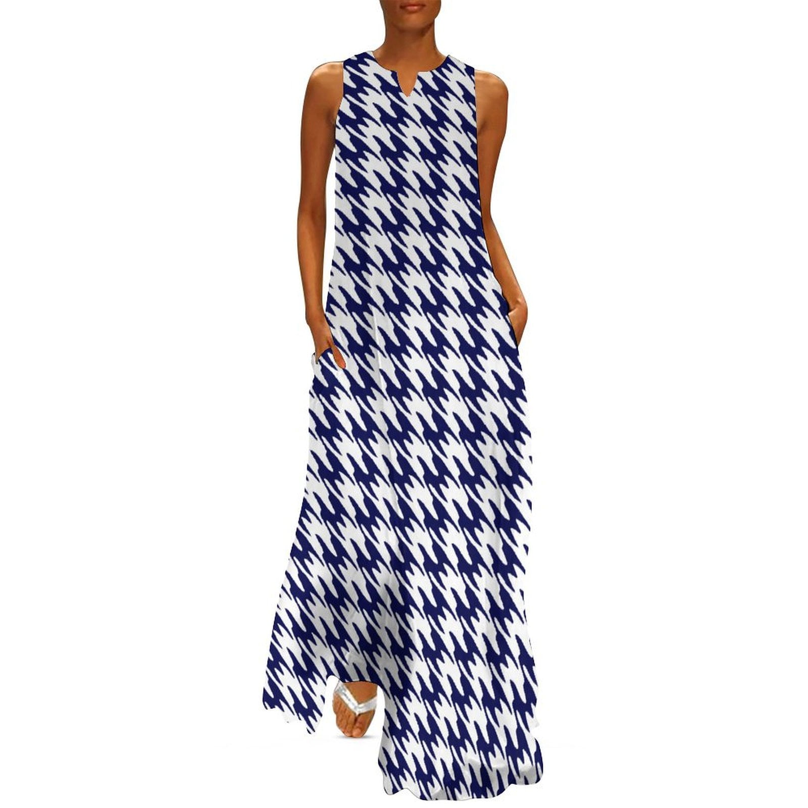 Aesthetic Ultramarine Blue And White Ripple Long Dress Luxury Woman ...