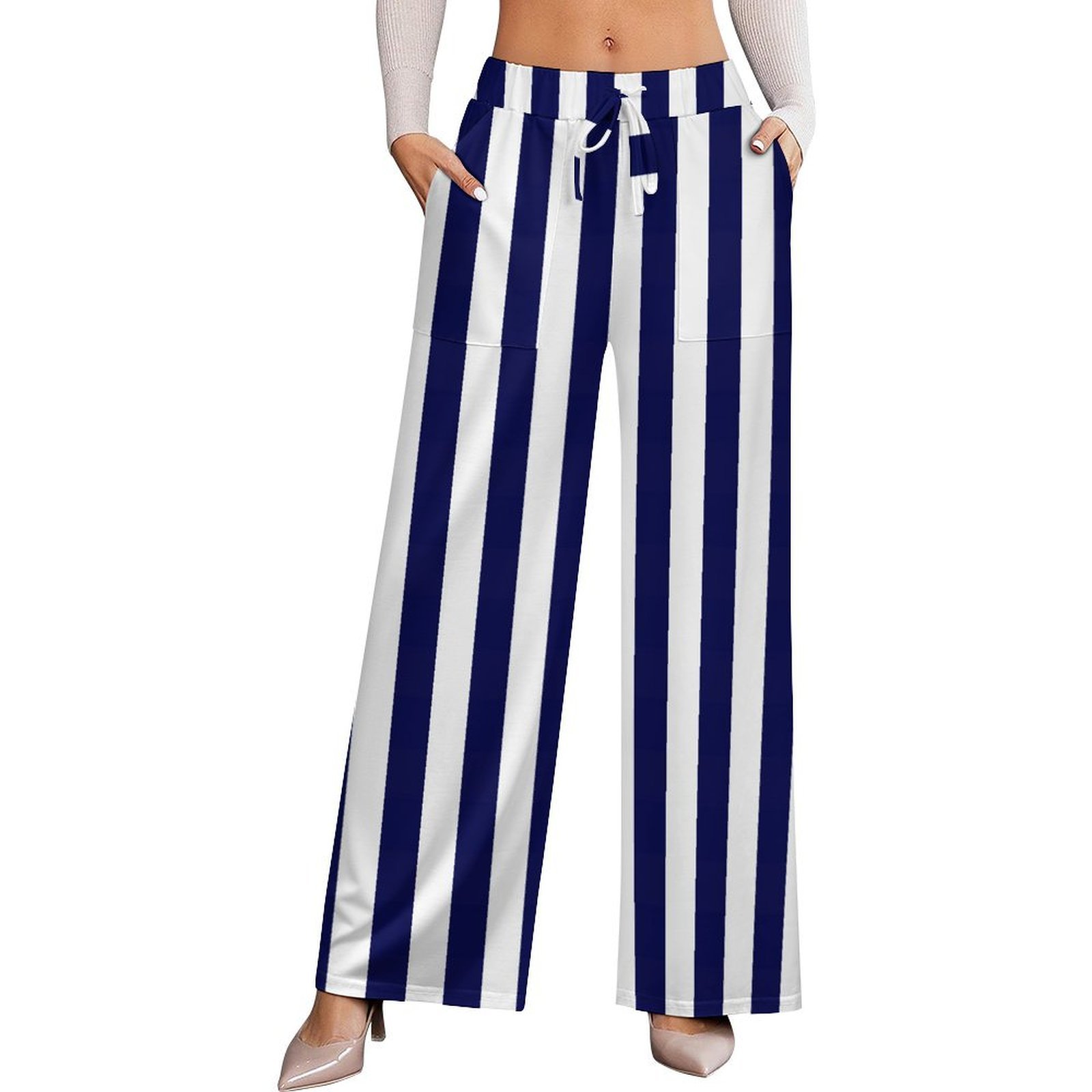 Aesthetic Ultramarine Blue And White Vertical Women's Casual Wide Leg ...