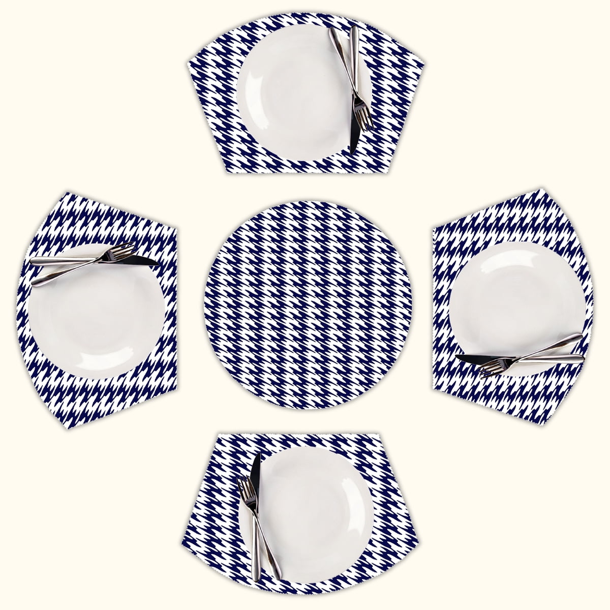Aesthetic Ultramarine Blue and White Ripple Round Table Placemats Set ...