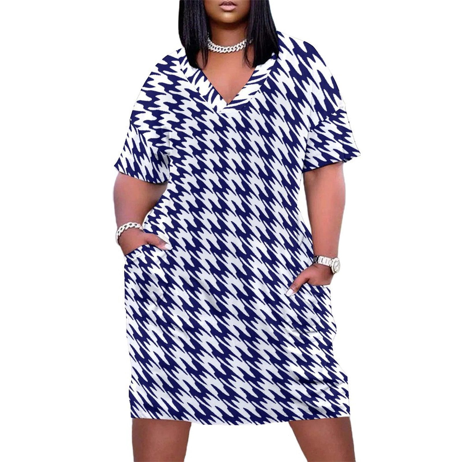 Aesthetic Night Blue And White Ripple Summer Dresses for Women Plus ...