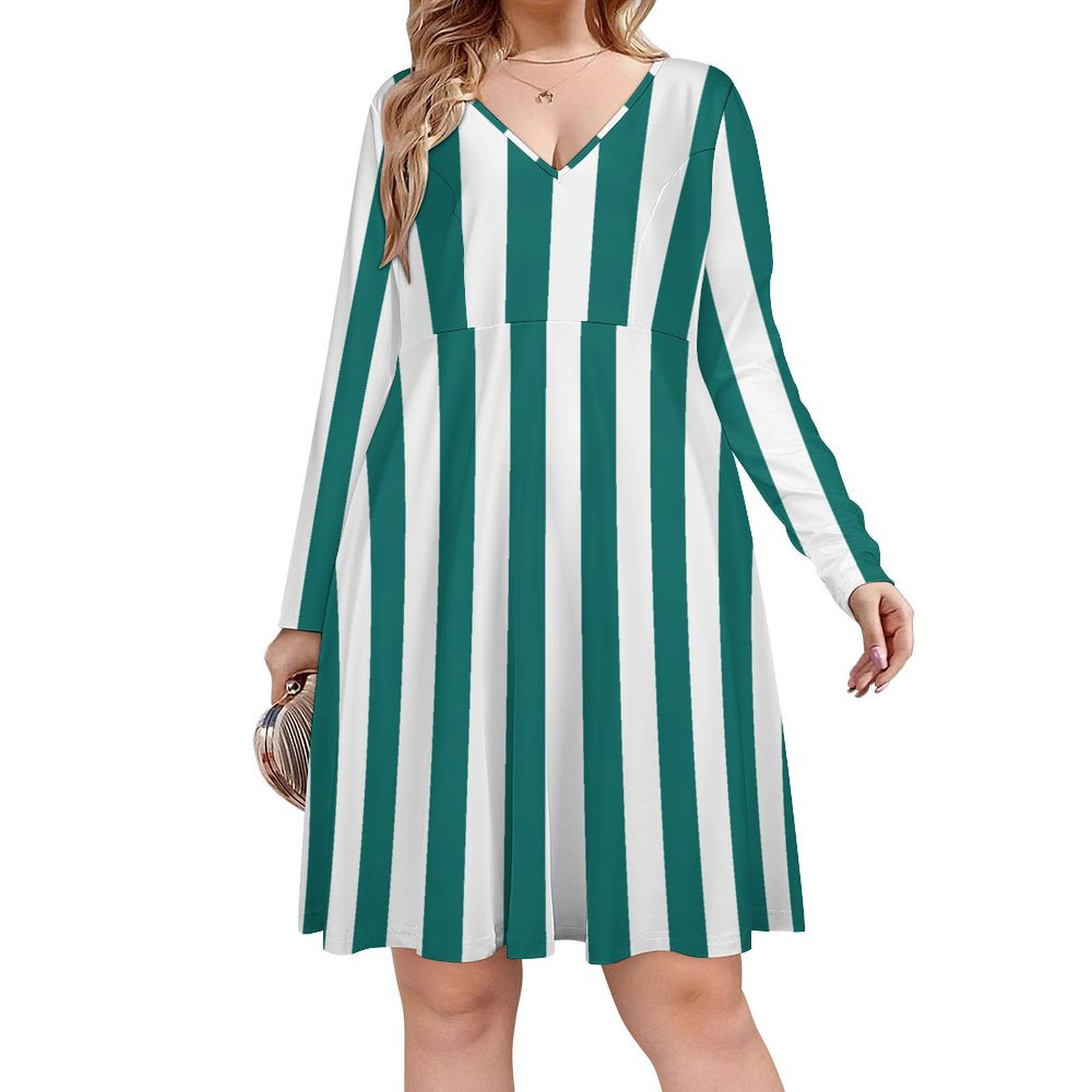 Aesthetic Water Blue And White Vertical Long Sleeve Dresses For Women Vintage Elegant Party ...