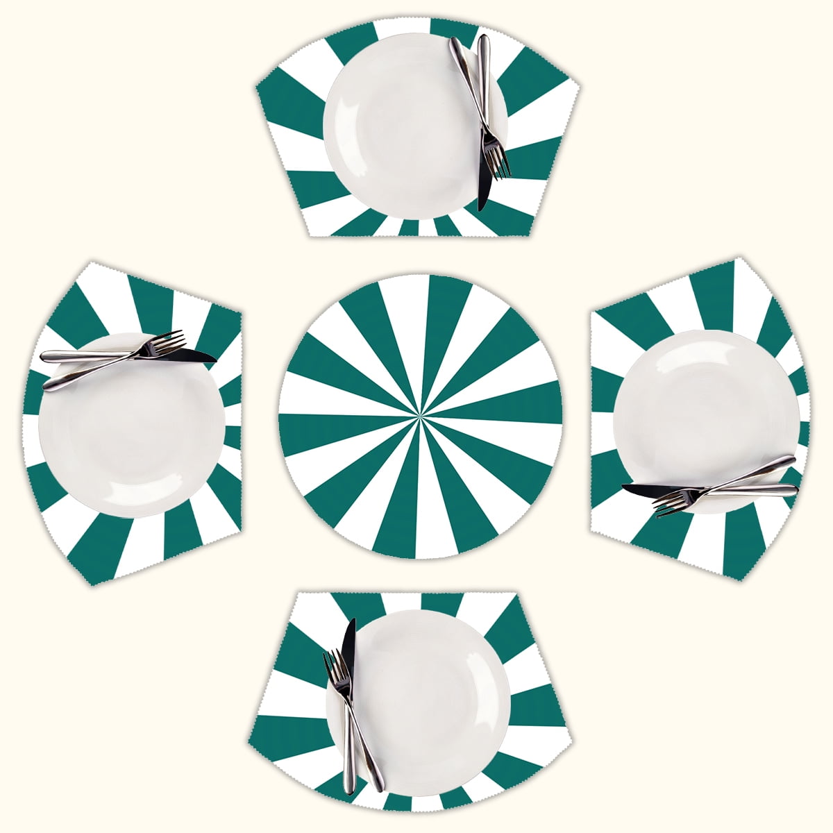 Aesthetic Water Blue and White Sunburst Round Table Placemats Set Of 5 ...