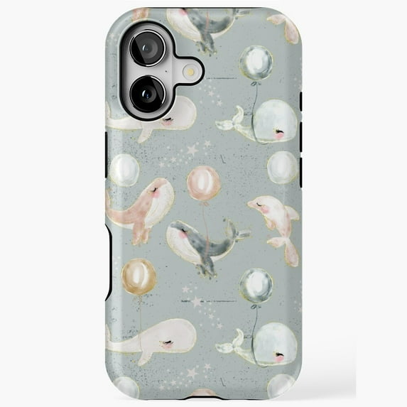 Aesthetic Watercolor Whale Pattern Phone Case 17 16 15 14 13 12 11 Pro ...