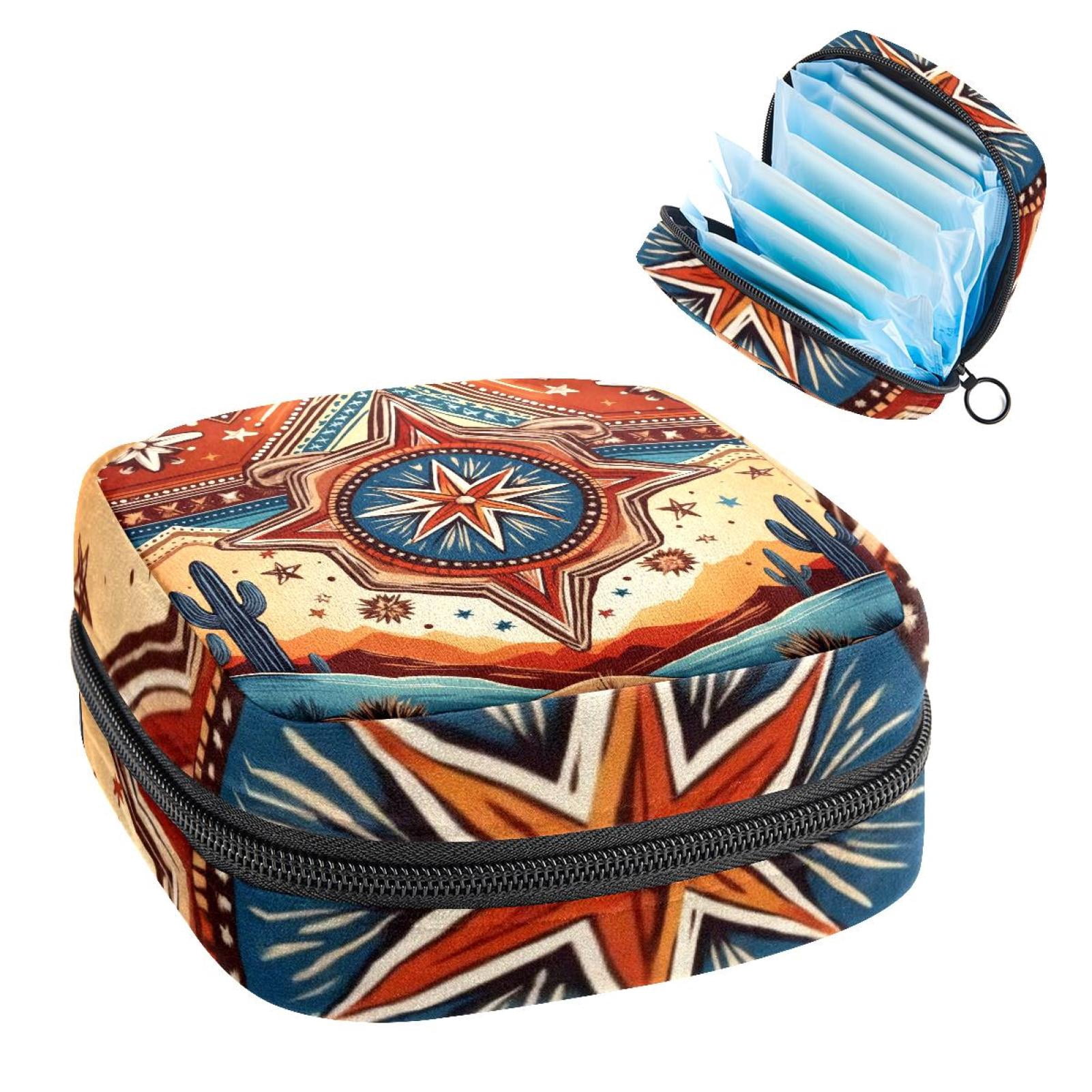 Aesthetic Western Pattern Design Sanitary Napkin Storage Bag, Zipper ...