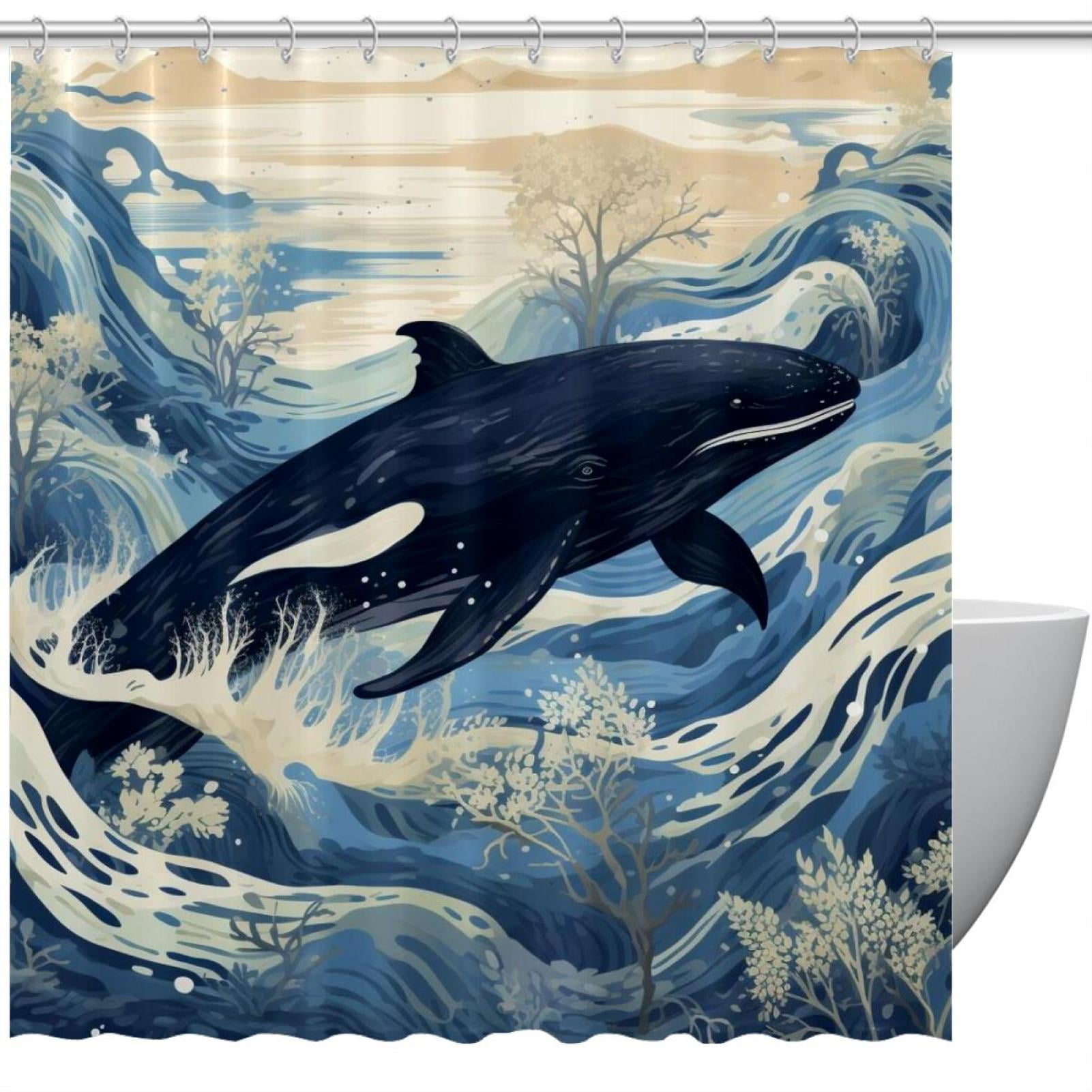 Aesthetic Whale Shower Curtain for Bathroom, Aesthetics Patterns ...