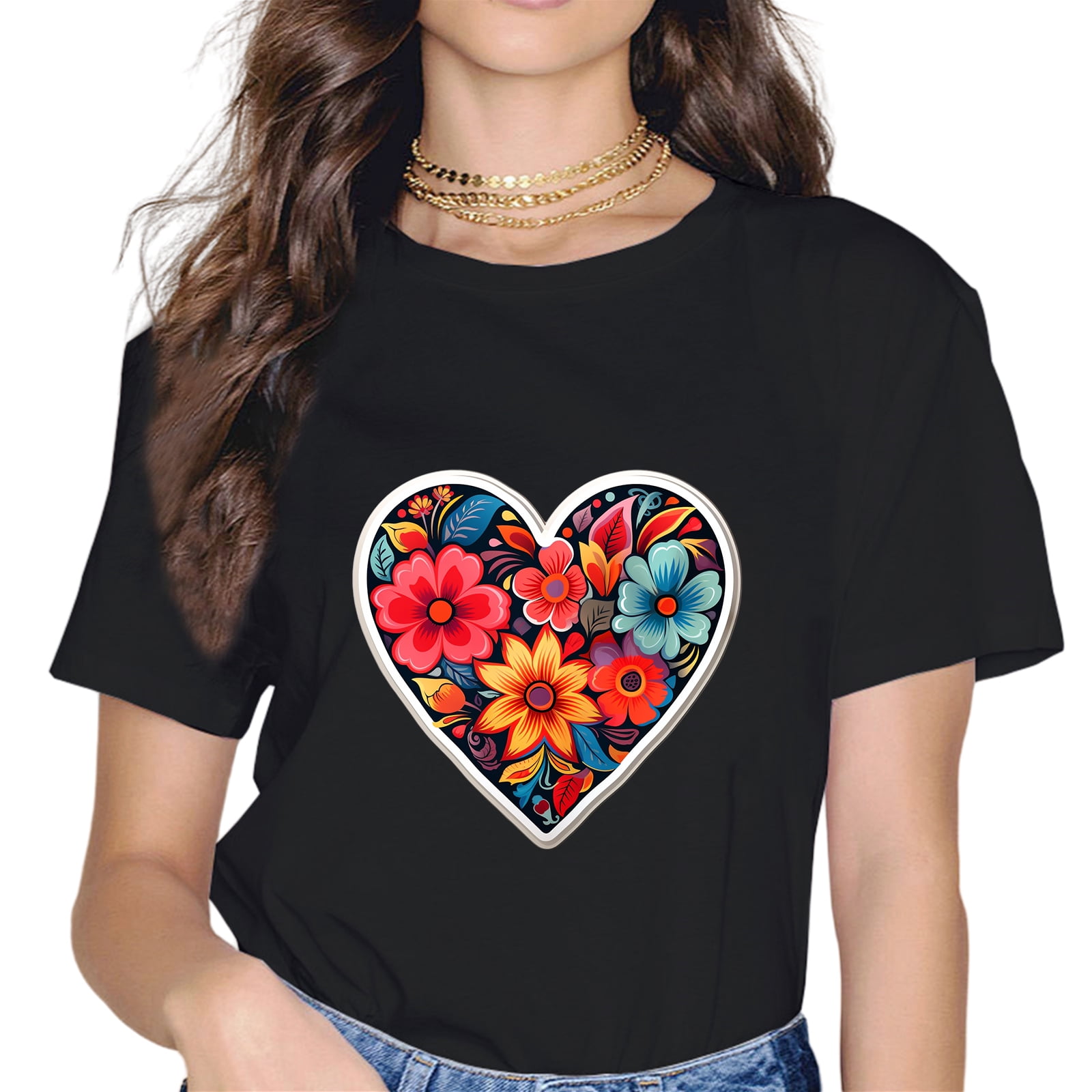 Aesthetic Wildflower Heart Floral Graphic T-Shirt - Walmart.com