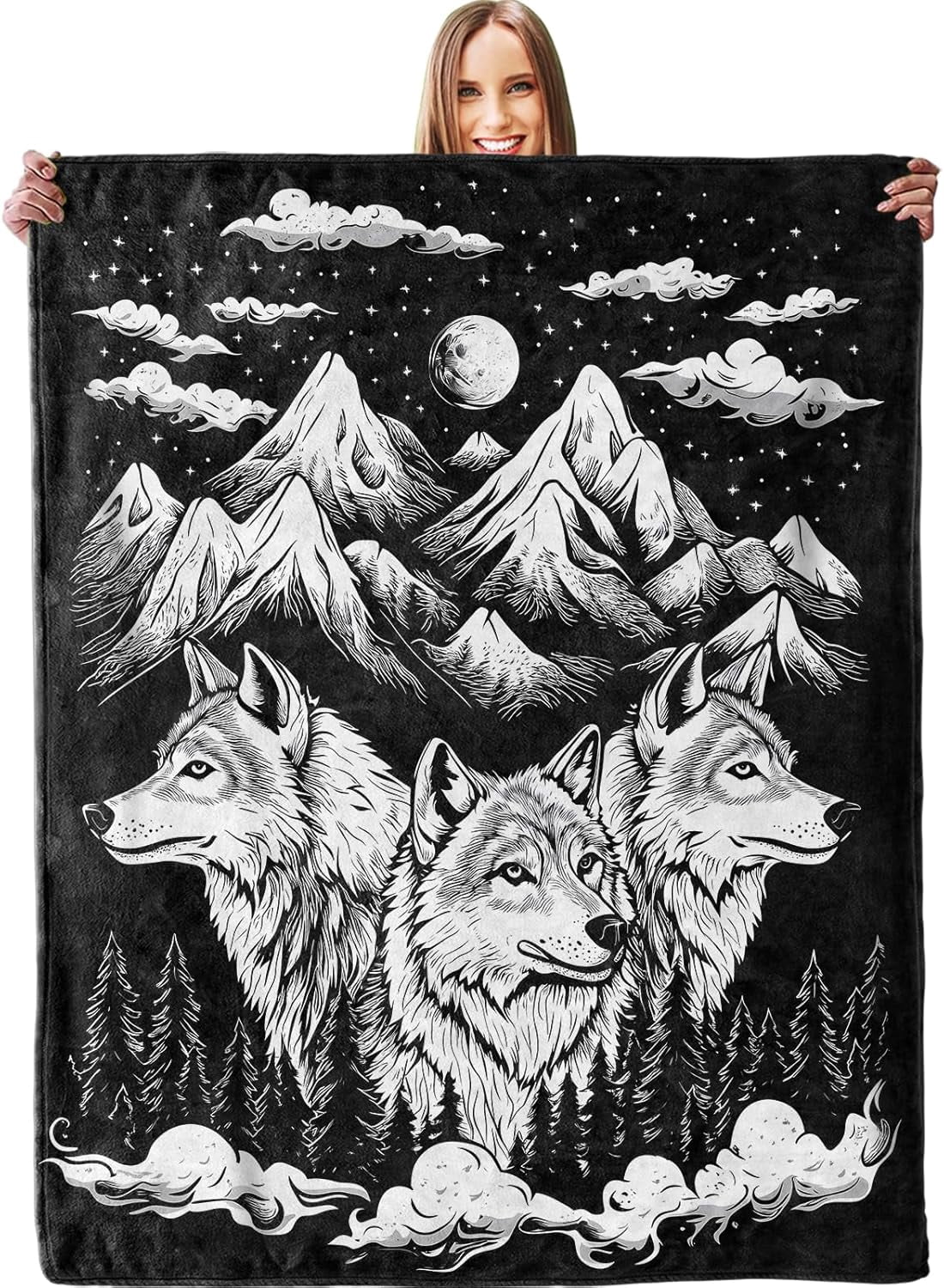 Aesthetic Wolf Theme Flannel Blanket - Ultra Soft, Cozy, Lightweight ...
