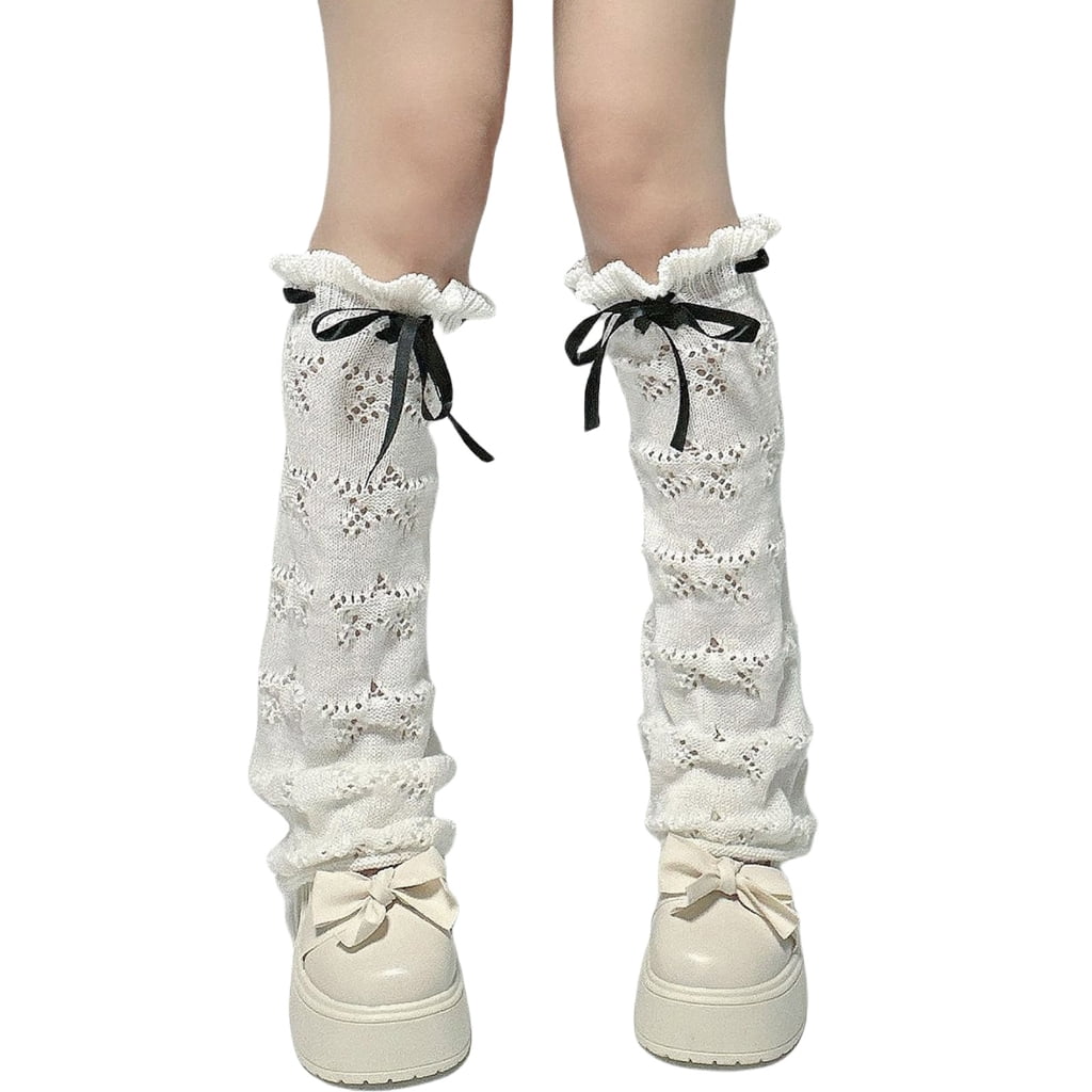 Aesthetic Women Hollowed Out Star Flared Leg Warmer Socks Ruffled Cuffs ...