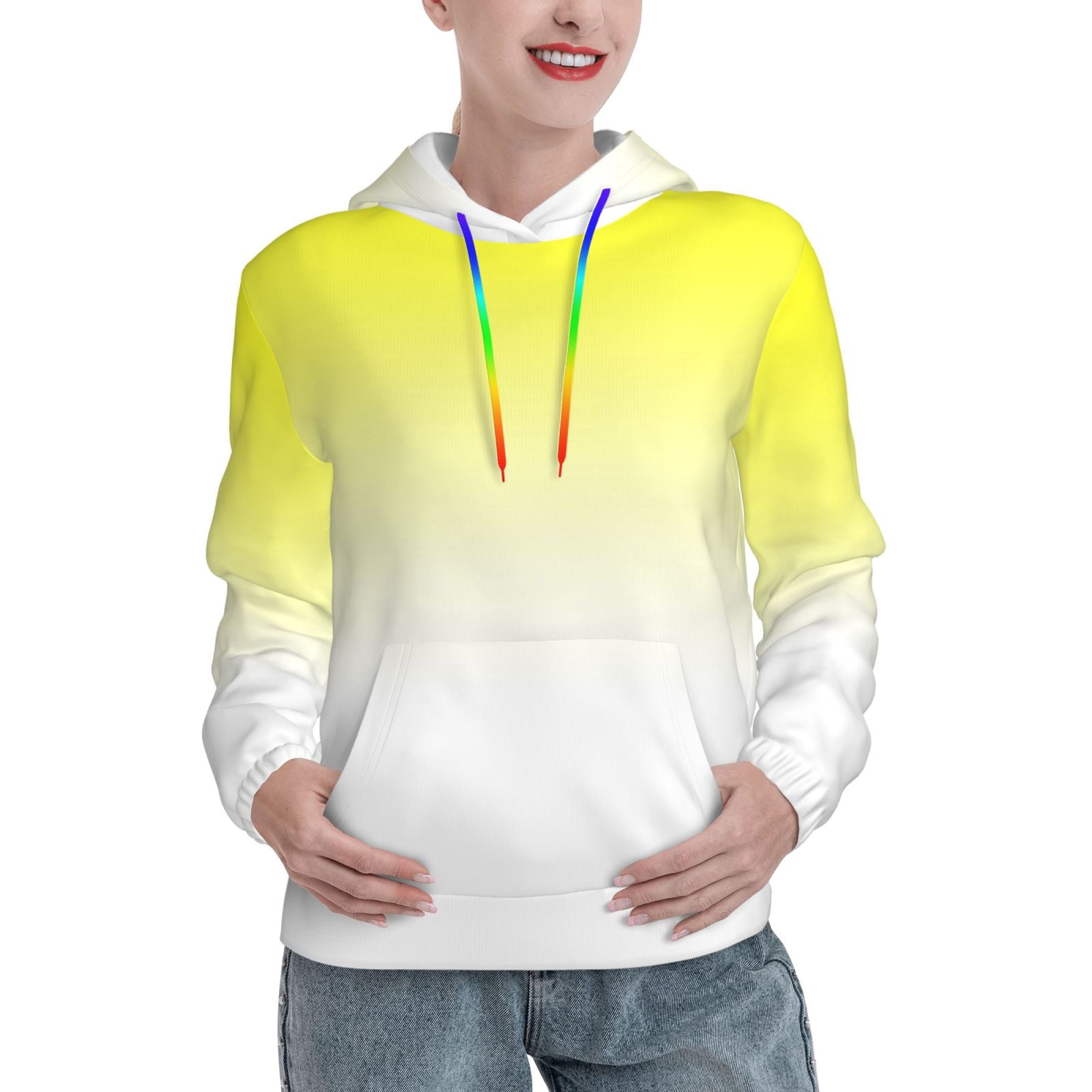 Aesthetic Yellow And White Gradient Cozy Women'S Hoodie Pullover ...