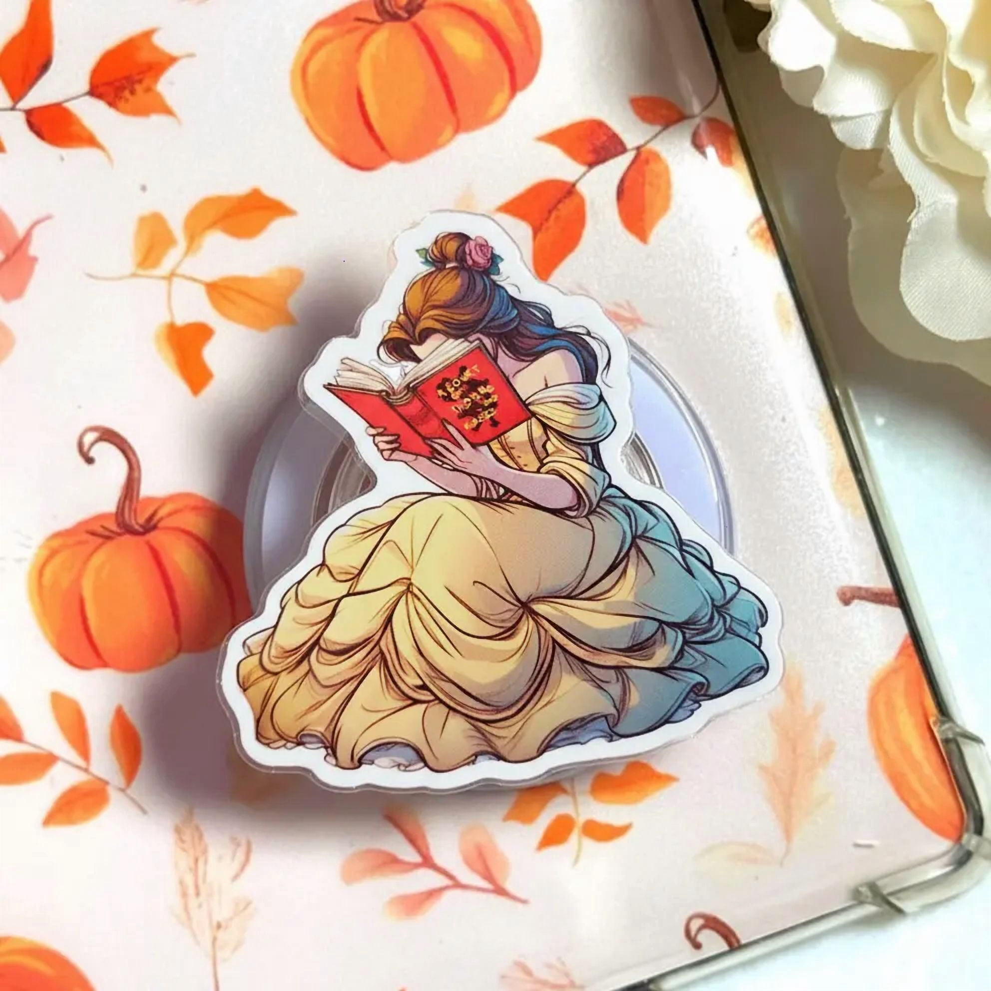 Aesthetic Yellow Princess Reading Book Magnetic Phone Grip, Fairytale ...