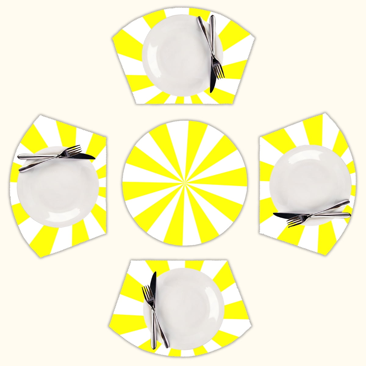 Aesthetic Yellow and White Sunburst Round Table Placemats Set Of 5 ...