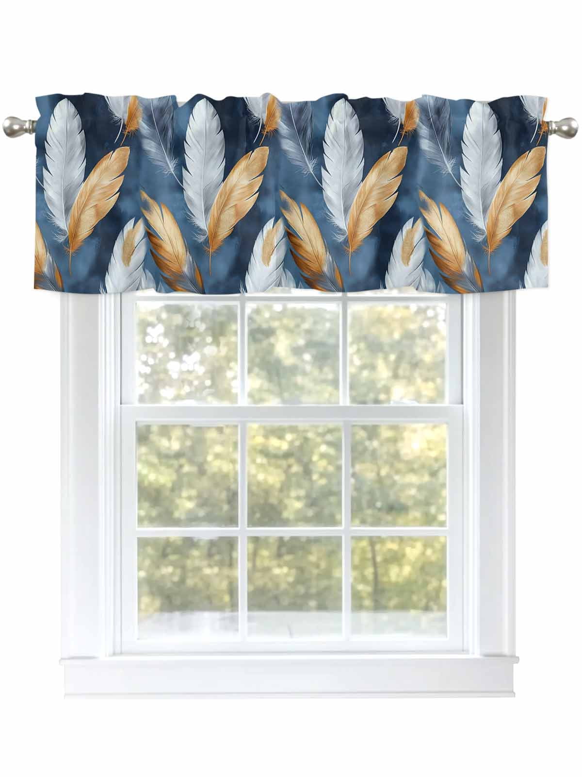 Aesthetics Feather Curtain Valances for Windows, Gold Blue White Modern ...