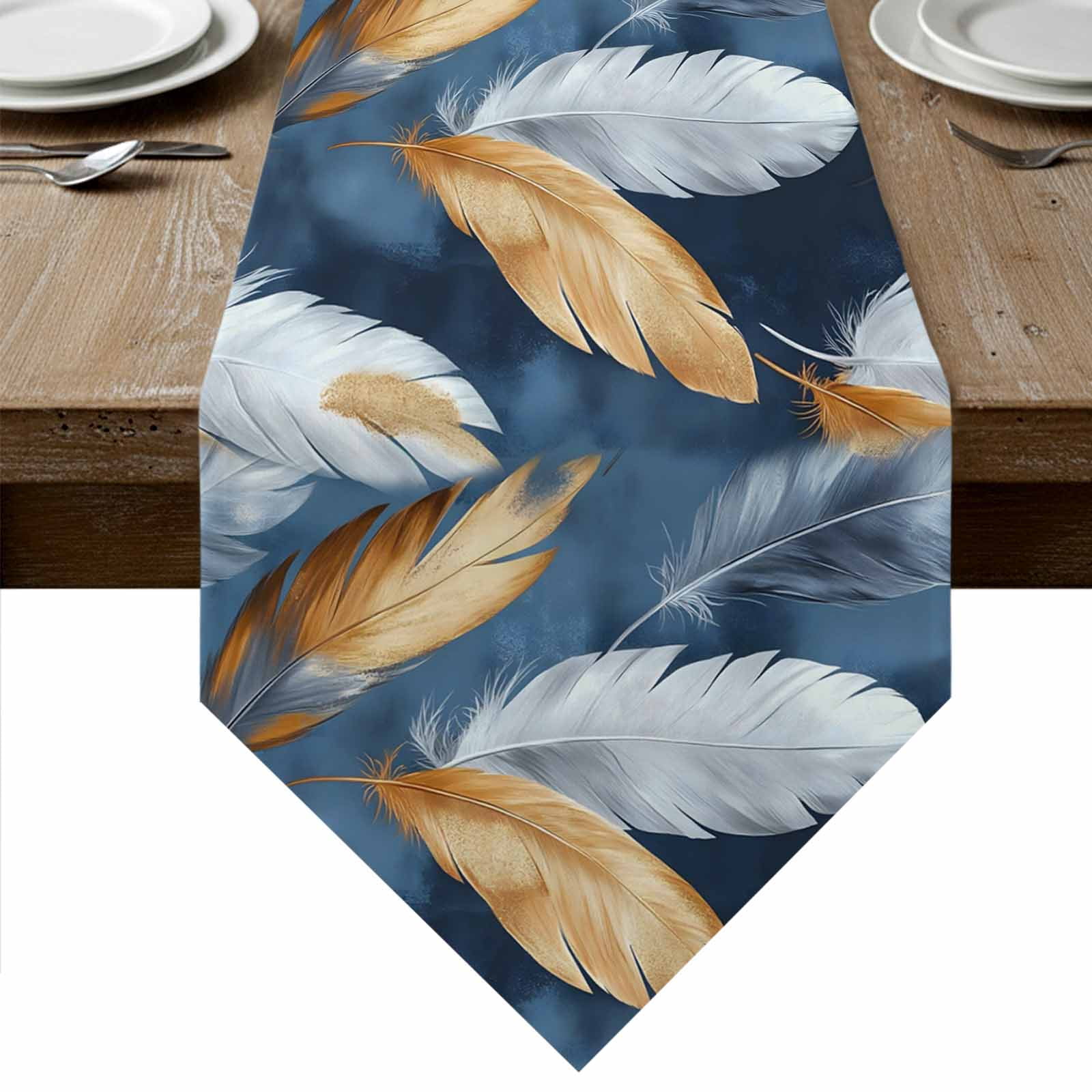 Aesthetics Feather Table Runner Linen Burlap Table Runner 72 Inches ...