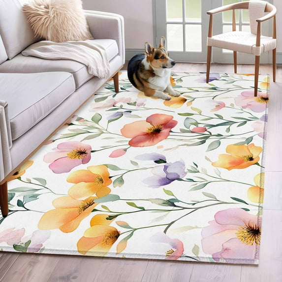 Aesthetics Flower Area Rug 3x5 Washable Rug Non Slip Abstract Country ...