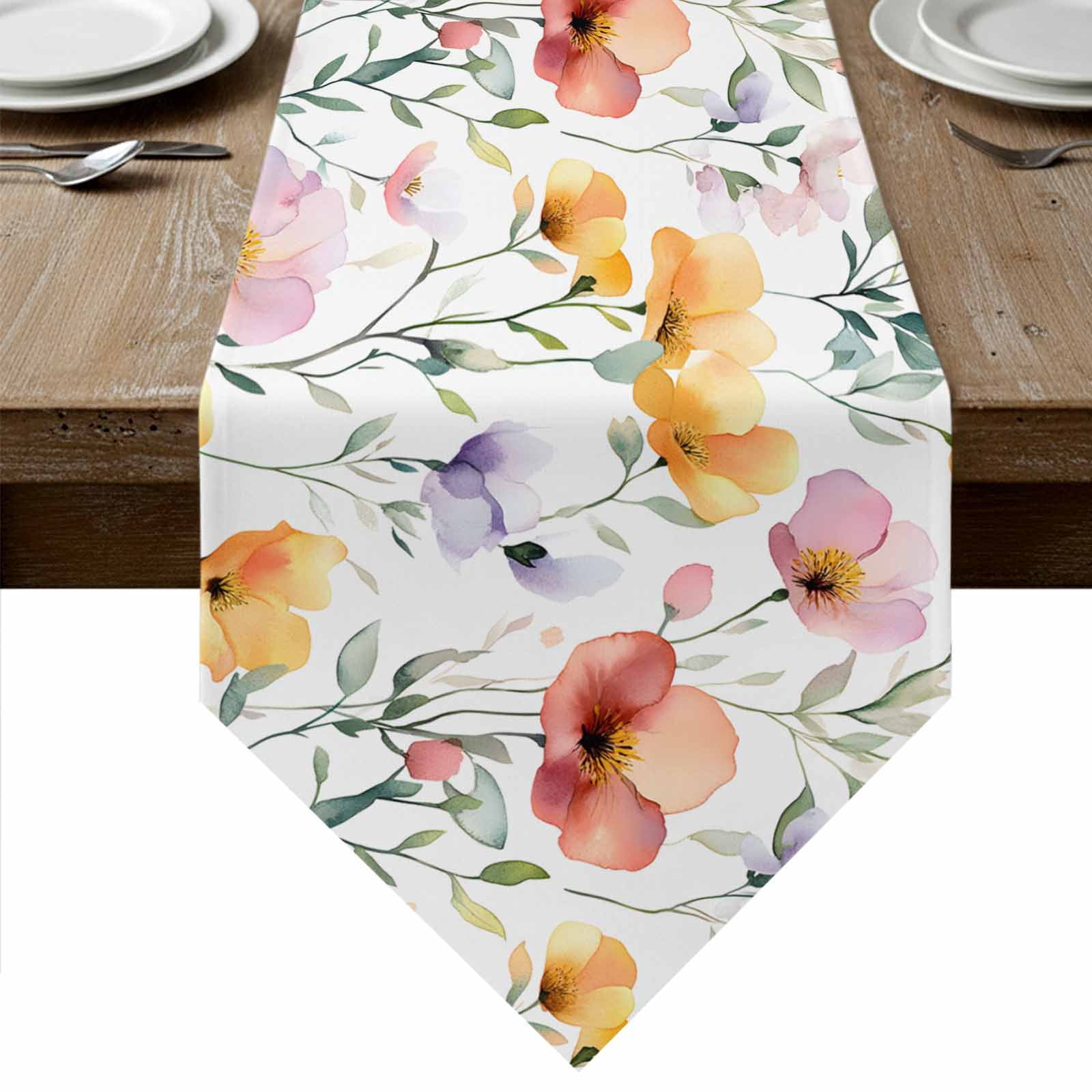 Aesthetics Flower Table Runner Linen Burlap Table Runner 72 Inches Long ...