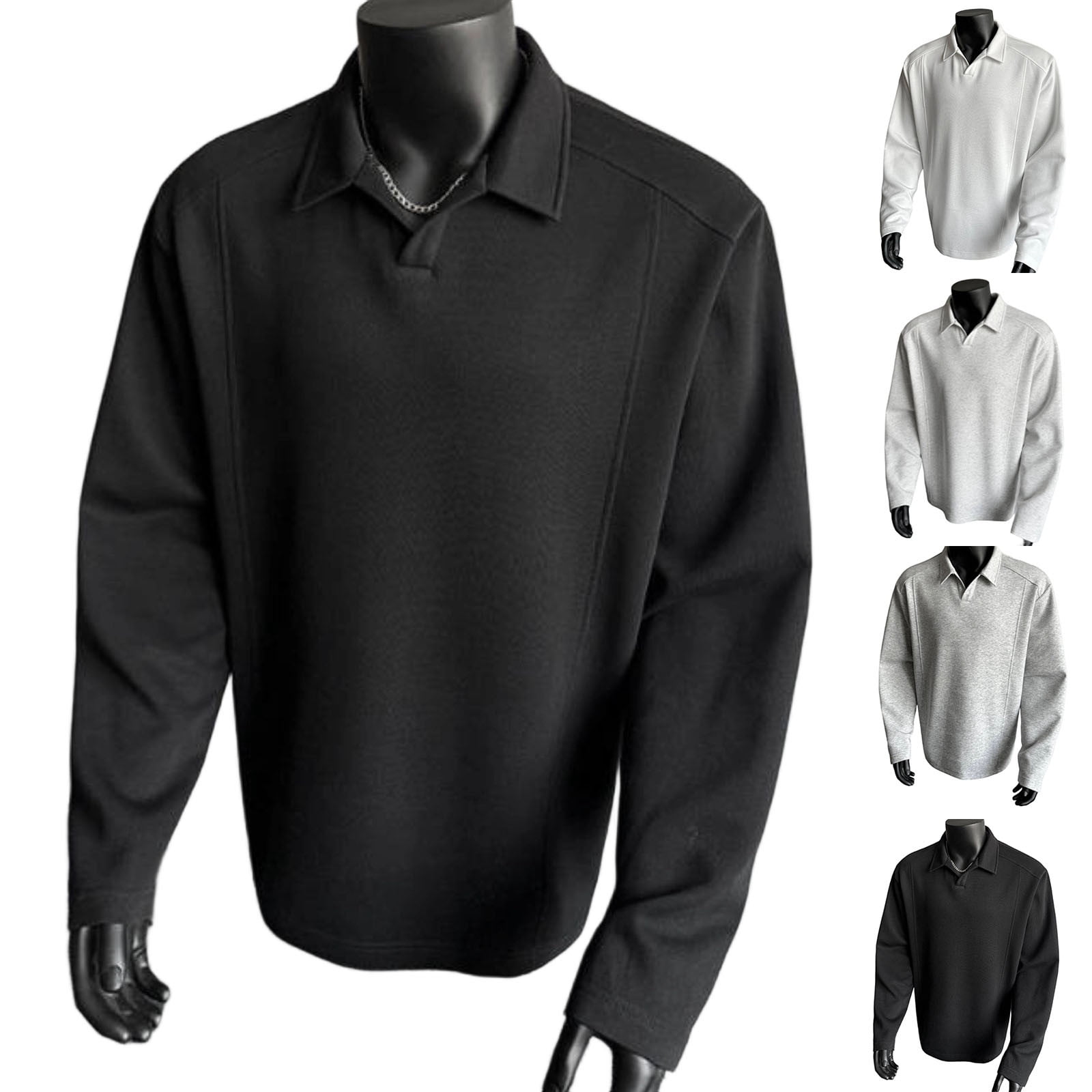 Aestivo Men's Open Collar Long Sleeve Shirt, Casual V Neck Top, Relaxed ...