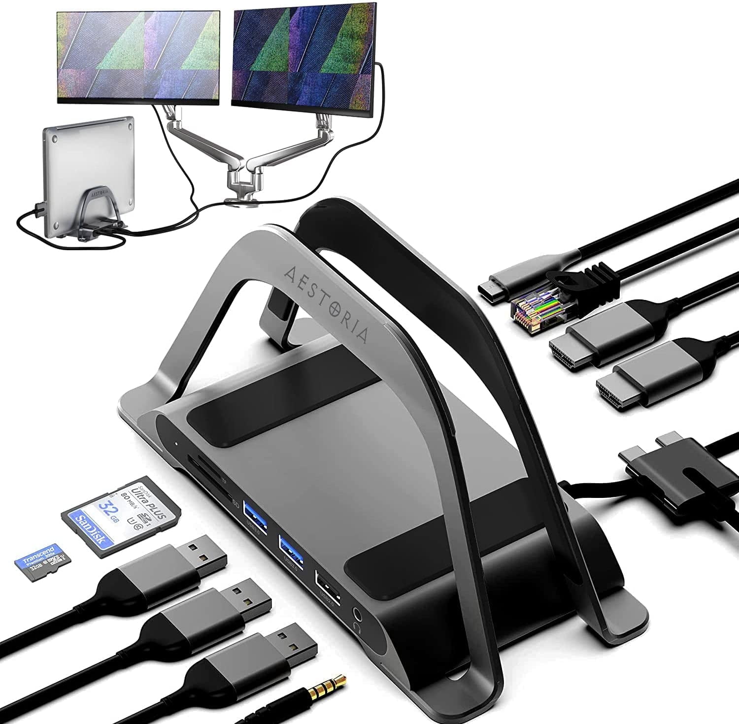 Aestoria MacBook Docking Station - Air Pro USB C Dock Dual Monitor ...