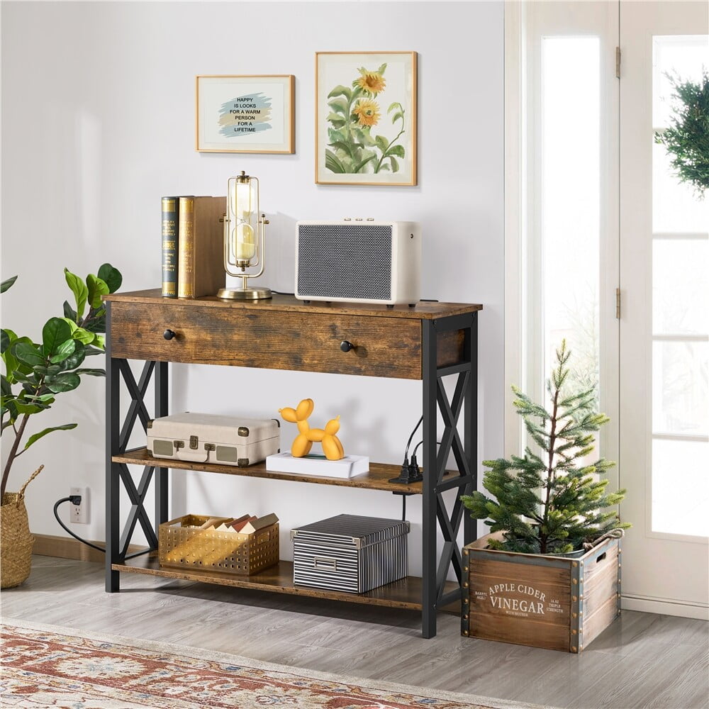 AetherLove Console Table with Drawer, Entryway Table with 3 Tier ...