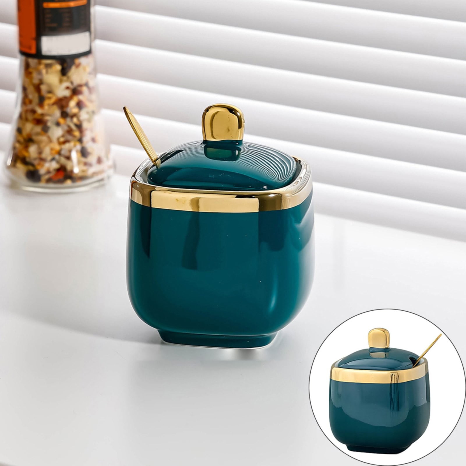 Aetherchef Ceramic Sugar Bowl Container With Lid And Spoon Seasoning ...